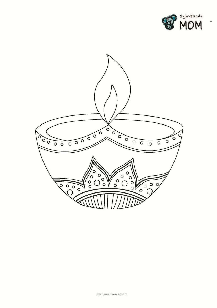 Printable Coloring Sheet-Diya | Gujarati Koala Mom Diwali celebrations ...
